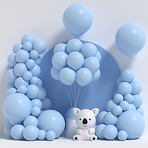 AJOYEGG Baby Blue Balloons Macaron Light Blue Balloon 100pcs 5+12+18Inch, Pastel Blue Party Balloons Garland Kit for Birthday Baby Shower Gender Reveal Wedding Bridal Shower Decoration