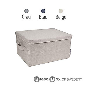 Bigso Box of Sweden Small Storage Box with Lid and Handle - Fabric Storage Box Made of Polyester and Cardboard in Linen Look - Folding Container for Clothes, Accessories, Toys etc. - Beige