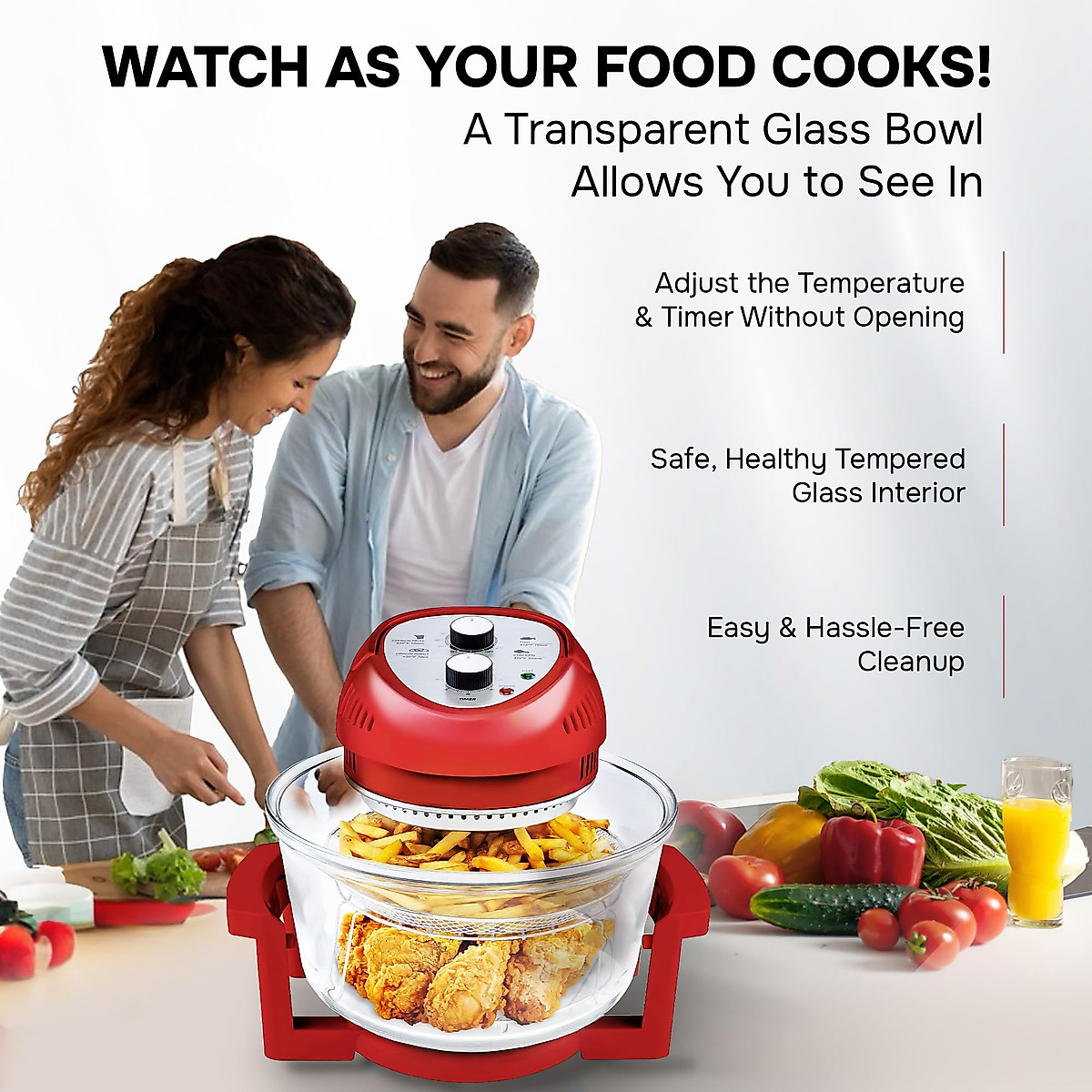 Big Boss 16Qt Large Glass Air Fryer Non Toxic – Large Halogen Oven Cooker with 50+ Air Fryers Recipe Book for Meals for Entire Family, Healthier Oil-Free Crispy Foods As Seen on TikTok