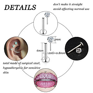 Vsnnsns 20G Threadless Push in Lip Rings Stainless Steel Labret Jewelry Monroe Nail Cartilage Tragus Helix Earrings Studs Nose Ring Medusa Piercing Jewelry For Women Men 20 Gauge CZ Opal 6MM Length