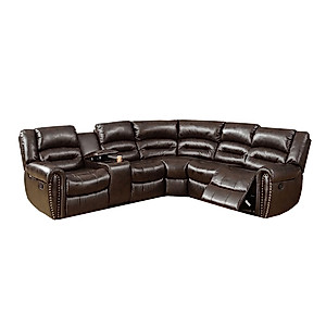 Poundex Tamanna Brown Bonded Leather Reclining Sectional Sofa