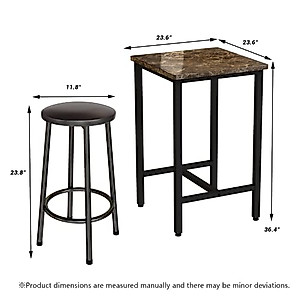 AWQM 3 Piece Dining Table Set Bar Table and Chairs Set for 2 Faux Marble Kitchen Counter Height Dining Table Set with 2 Padded Stools 3-Piece Modern Pub Table Set, Marble Brown, 23.6"