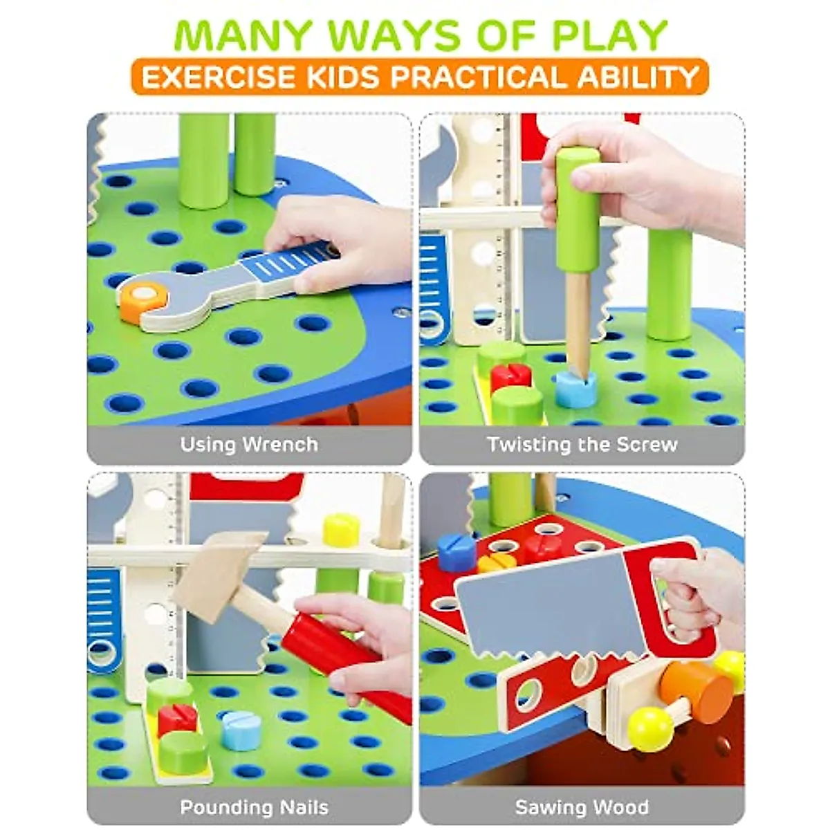 Ohuhu Tool Workench Toy Set, Kids Toy Play Workbench, Kids Wooden Tool Bench Workshop, Workbench with Tools Set (89 Piece Set), Wooden Construction Bench Toy for Boys Girls Age 3 4 5 6 7