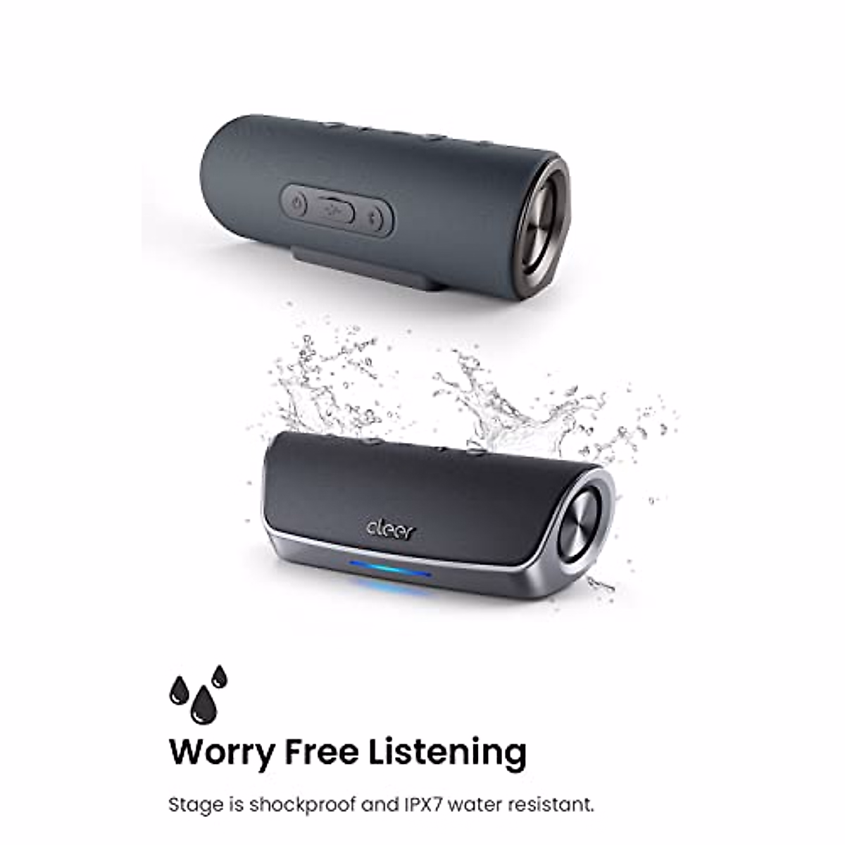 Cleer Audio Stage Smart Bluetooth Speaker - IPX7 Waterproof, Built-in Alexa, Stereo Pairing Capabilities, with Digital Amplifier, Dual 48mm Drivers, and Passive Radiators for Powerful Music and Sound