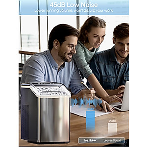 Nugget Ice Maker Countertop, 55lbs/24H Tooth-Friendly Soft Chewable Pebble Ice Machine, Self-Cleaning with Drainpipe, Crushed Pellet Ice Makers for Home Kitchen Party, Stainless Steel