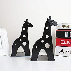 Loupdeloup Cute Bookends,Non Skid Giraffe Animal Book Ends for Shelves Decorative for Kids Black 1 Pair