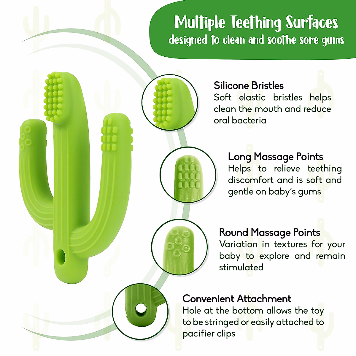 Cactus Baby Teething Toys for Babies 0-6 Months or 6-12 Months, Self-Soothing Pain Relief Soft Baby Teether Toys for Babies, Toddlers, Infants, Boy or Girl, BPA Free, Green