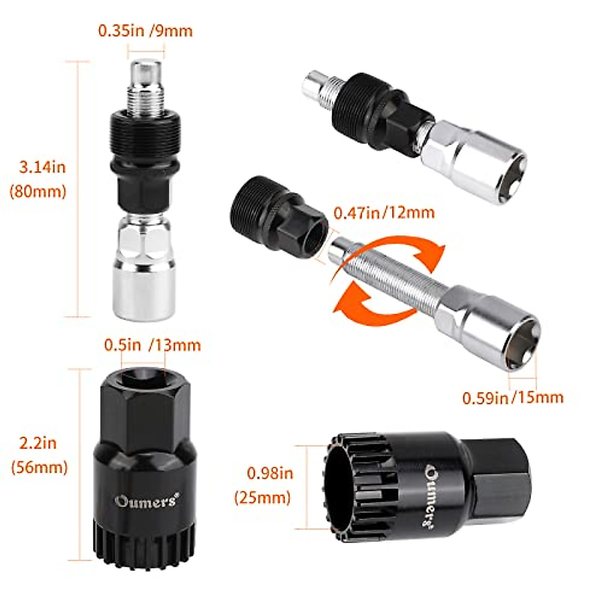 Oumers Bicycle Crank Puller Tool Set, Bike Crank Extractor+16mm Spanner Wrench+Bike Bottom Bracket Remover+Lengthen Allen Key Wrench +Square Head,Bike Repair Kit for all Cycling Enthusiasts