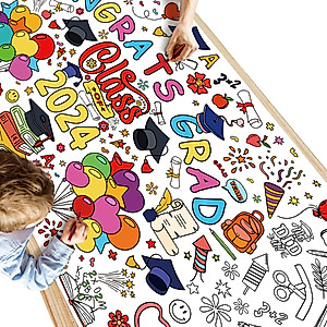 OHOME Graduation Giant Coloring Poster/Tablecloth - Kindergarten Graduation Gifts - 30 x 72 Inches Jumbo Coloring Banner Kids Crafts Games,Kindergarten Graduation Decorations for 5th Grade Preschool