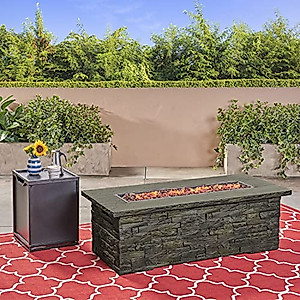 Christopher Knight Home Welsh Outdoor Light Weight Rectangular Fire Pit, Natural Stone/Black