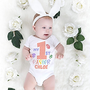 Customize Easter Egg Unisex Baby Onesie - Personalized My First Easter Girl Boy Bodysuit Gift for Newborn - Perfect Gifts for Baby Shower - Custom Infant Onesie for Pregnancy Reveal - C02-White Small