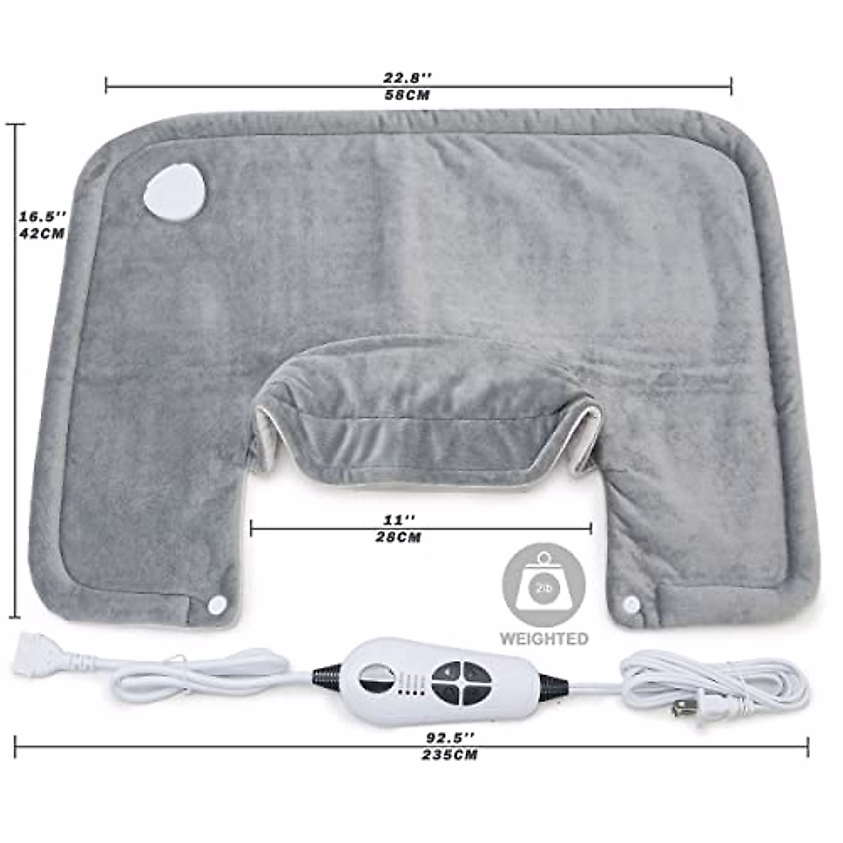 Weighted Heating Pad - Pads for Neck and Shoulders,2lb Large Electric Heated Neck Shoulder,for Back/Waist/Abdomen Pain relief,6 Heat Settings 4 Auto-Off,Washable,22.8×16.5"