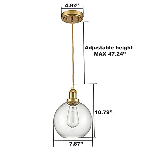 SHAWNKEY Modern Bushed Gold Pendant Light Fixture with Globe Clear Glass Shade Pendant Lighting for Kitchen Island Hanging Lighting