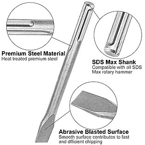 6-Piece SDS Max Chisel Set, CertBuy Concrete Drill Bit Set Rotary Hammer Bits Chisel Set Including Point Chisel, Flat Chisel and Scaling Chisel