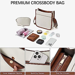 BOSTANTEN Crossbody Bags for Women 2PCS Vegan Leather Hobo Handbags Shoulder Purse with Adjustable Strap Beige Brown