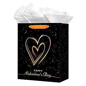 FLYAB Happy Valentines Day Gift Bag with Tissue Paper 13" Large Valentine Gift Bags with Handle for Her Him Valentines Anniversary Wedding Gift Bags for Girlfriend Boyfriend Wife Husband Women