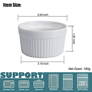 Ramekins 6 oz, Set of 8, Creme Brulee Ramekins, Souffle Dishes, Oven Safe Porcelain Ramiken Bowls For Custard, Lava Cakes, Pudding, Flan, Mini Desserts, Jam and Ice Cream, Ramekins For Baking
