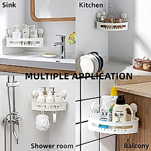 VELMADE Corner Shower Caddy, No Drilling Shower Shelf Kitchen Storage Basket With Hooks, Bathroom Storage Organizer Wall Mounted for Kitchen, Bathroom