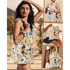 Miss Adola Aesthetic Canvas Tote Bag for Women - Flowering Shrub Reusable Tote Shoulder Bag Cute Funny Casual Sturdy Cloth Cotton Bag for Vacation, Shopping, Grocery, Work, Gym