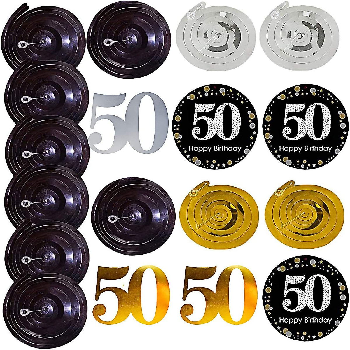 Black Gold Birthday 50 Hanging Swirls Decorations,Happy 50th Year Old Birthday Swirls Supplies,Fifty Birthday Party Hanging Swirl Happy Birthday Sparkling Celebration