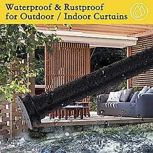 NICETOWN Rustproof & Waterproof Heavy Duty Outdoor Patio Curtain Rod Set with Classic Groove Round Finials, 1 inch Diameter Adjustable Length 72 to 144" Length, Matte Black