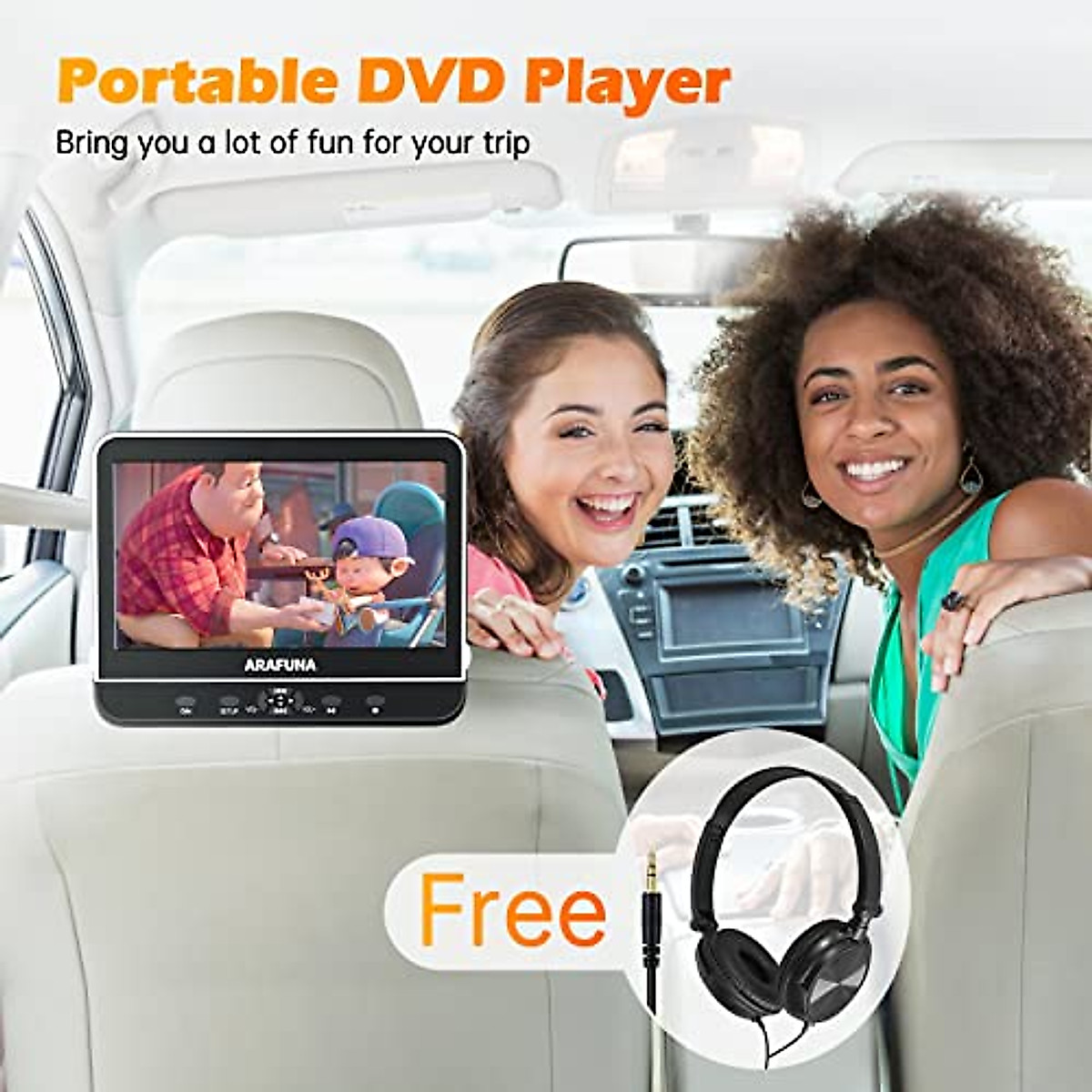 Car DVD Player with Headrest Mount,Arafuna 10.5" Headrest DVD Player for car with HDMI Input, Portable DVD Player for Car Support 1080P HD Video, USB/SD,Regions Free, Last Memory