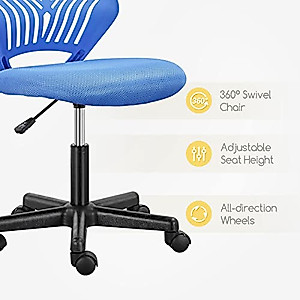 Yaheetech Students Desk Chair Low-Back Armless Study Chair Swivel Task Chair Cute Bedroom Chair with Lumbar Support Adjustable Height for Youth, Blue