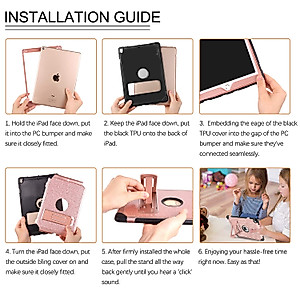 BENTOBEN for iPad Air (3rd Gen) 10.5" 2019 Case, iPad Pro 10.5" 2017 Case,Glitter Sparkly 3 Layers Heavy duty Shockproof Protective Hybrid Hard PC TPU Bumper Kickstand Kids iPad Air 3 Cover, Rose Gold