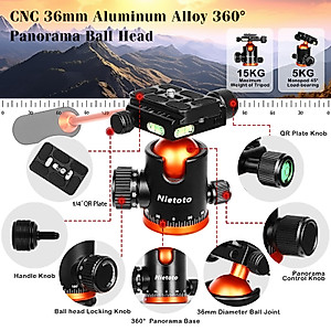 2 in1 Lightweight Video Camera Tripods • 68" Tripod for Camera and Camcorder • 360° Ball Head Tripod with Removable Handle • Extra 1/4" QR Plate and Phone Holder • Compatible with Canon Nikon Sony