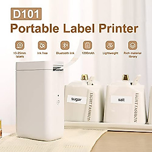 D101 Label Maker Machine with 2 Tapes - 12*40mm White Label Paper and 25*60mm White Label Paper