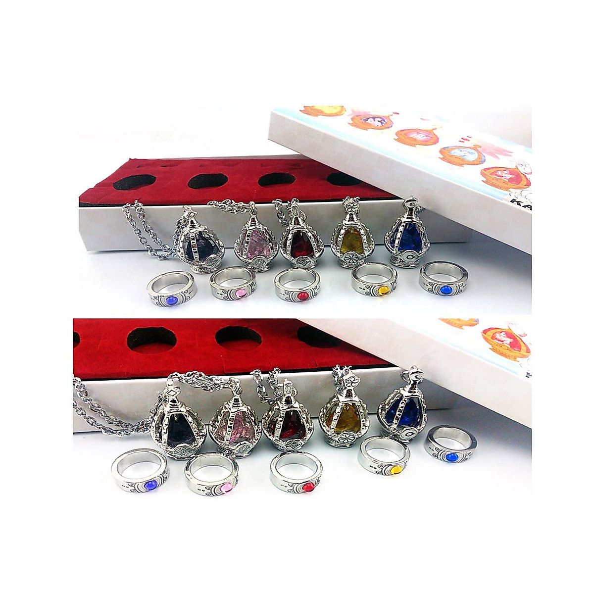 Anime Cosplay Puella Magi Madoka Magica Soul Core Gem 5 Necklace With 5 Tail Ring