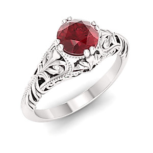 Diamondere Natural and Certified Ruby Engagement Ring in 14K White Gold | 0.58 Carat Victorian Vintage Style Solitaire Art Deco Ring for Women, US Size 7