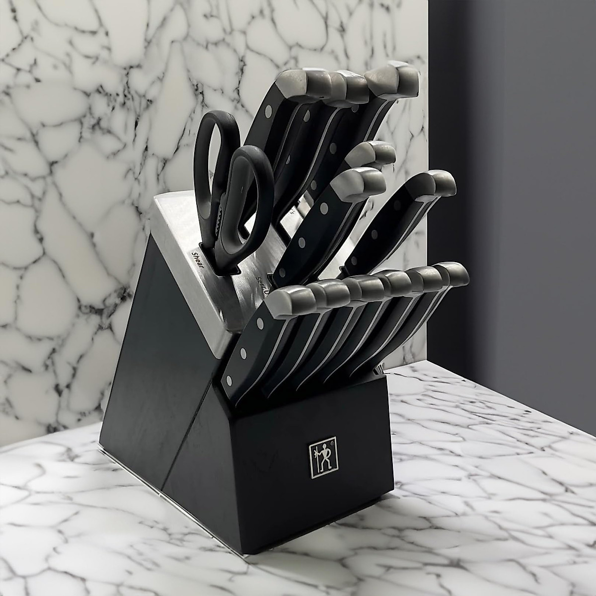 Henckels International Statement 14-pc Self-Sharpening Knife Block Set | 6 Steak Knives, Paring Knife, Santoku Knife, Bread Knife, Chef’s Knife, & More