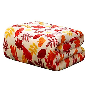 Décor&More Autumn Harvest Fallr Collection Festive and Cuddly Holiday Microplush Throw Blanket (50" x 60") -Autumn Leaves