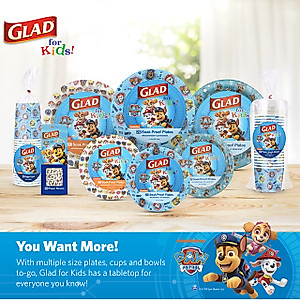 Glad for Kids Paw Patrol Paper Plates , Disposable Paw Patrol Plates for Kids , Heavy Duty Soak Proof Microwavable Paper Plates, Core Pups Blue 7 Inch Round Plates 20ct , Paw Patrol Birthday