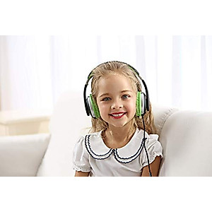 rockpapa I20 Foldable Kids Headphones with Microphone for School, Wired On-Ear Boys Girls Childrens Students Headphones Plug in for Tavel Laptop Computer PC Tablet CD DVD TV Black Green