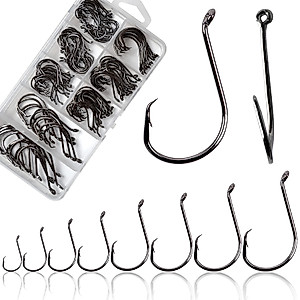 150pcs/box Circle Hooks 2X Strong Offset Octopus Catfish Bass Fishing Hooks High Carbon Steel Saltwater Customized Fishhook 8 Sizes Mixed with Tackle Box
