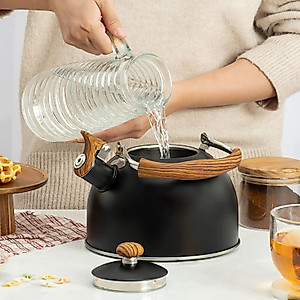 Whistling Tea Kettles with Wood Grain adjustment Nylon Handle, 2.3 Quart Capacity with Capsule Base Tea Kettle, Black