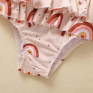 Newborn Baby Girls Rainbow Swimsuit Sleeveless Ruffle Swimwear One Piece Bikini Bathing Suit 0-3Y (Beige, 0-6M)