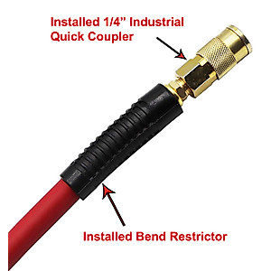 YOTOO Hybrid Lead-in Air Hose 1/4-Inch by 10-Feet 300 PSI Heavy Duty, Lightweight, Kink Resistant, All-Weather Flexibility with Bend Restrictors, 1/4" Industrial Quick Coupler and Plug, Red