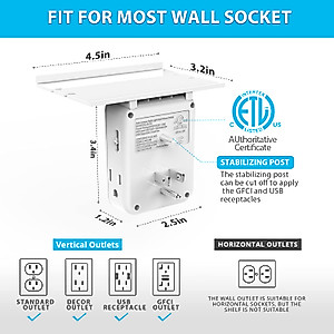 [2-Pack] VINTAR Socket Outlet Shelf-Wall Outlet Extender with Built-in Shelf, Multi Plug Outlet with Adjustable Night Light,3 Power Outlets 2 USB Ports,ETL Certified.