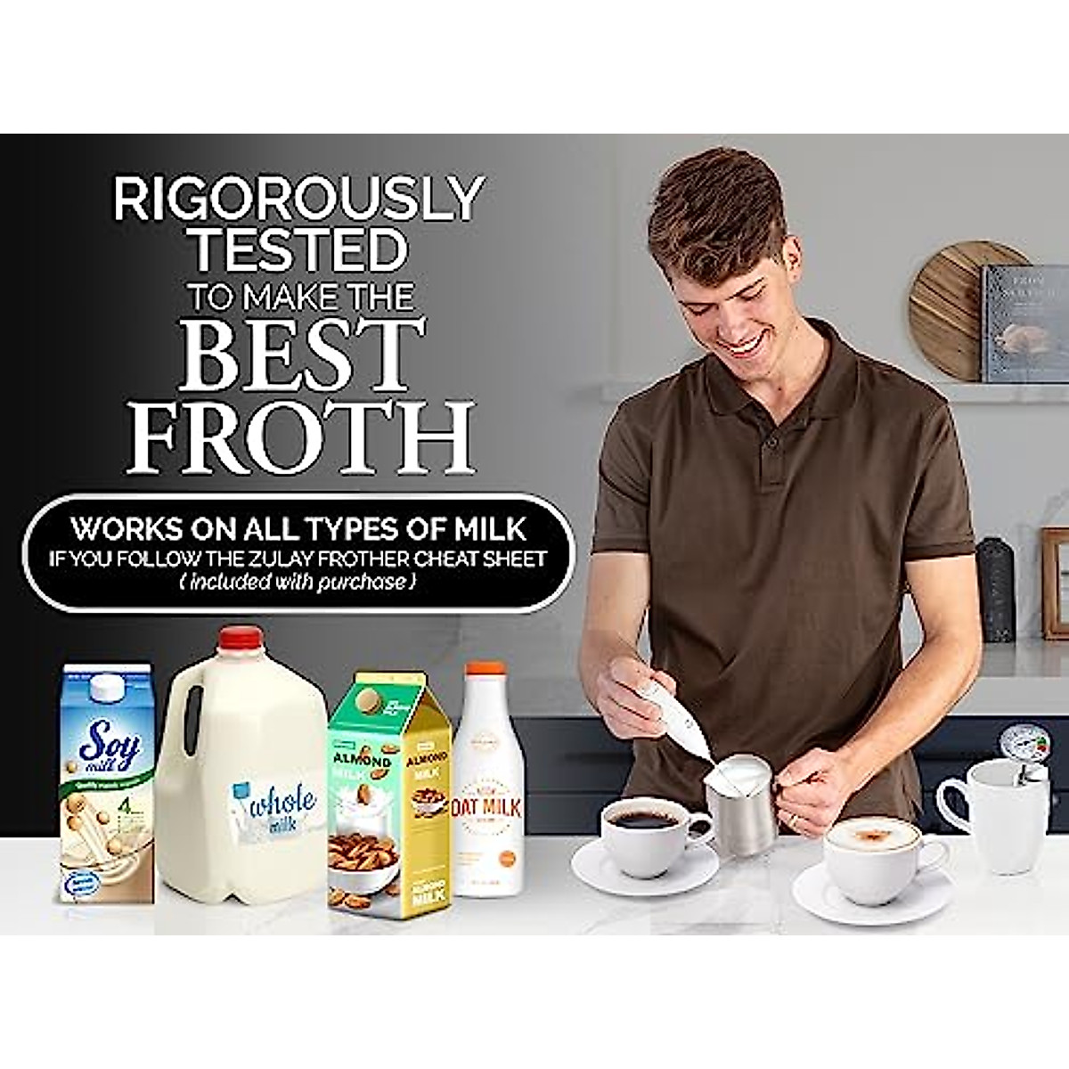 Zulay Executive Series Ultra Premium Gift Milk Frother For Coffee - Coffee Frother Handheld Foam Maker For Lattes - Electric Milk Frother Handheld For Coffee, No Stand (Deluxe White)