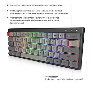 Ractous RTK61BP 60% Wireless Mechanical Gaming Keyboard,RGB Blacklit PBT Sublimation Keycaps 61keys Bluetooth5.1/Wried Gaming Keyboard for PC/Mac Gamers,Hot-Swap Gateron Optical Brown Switch-Black