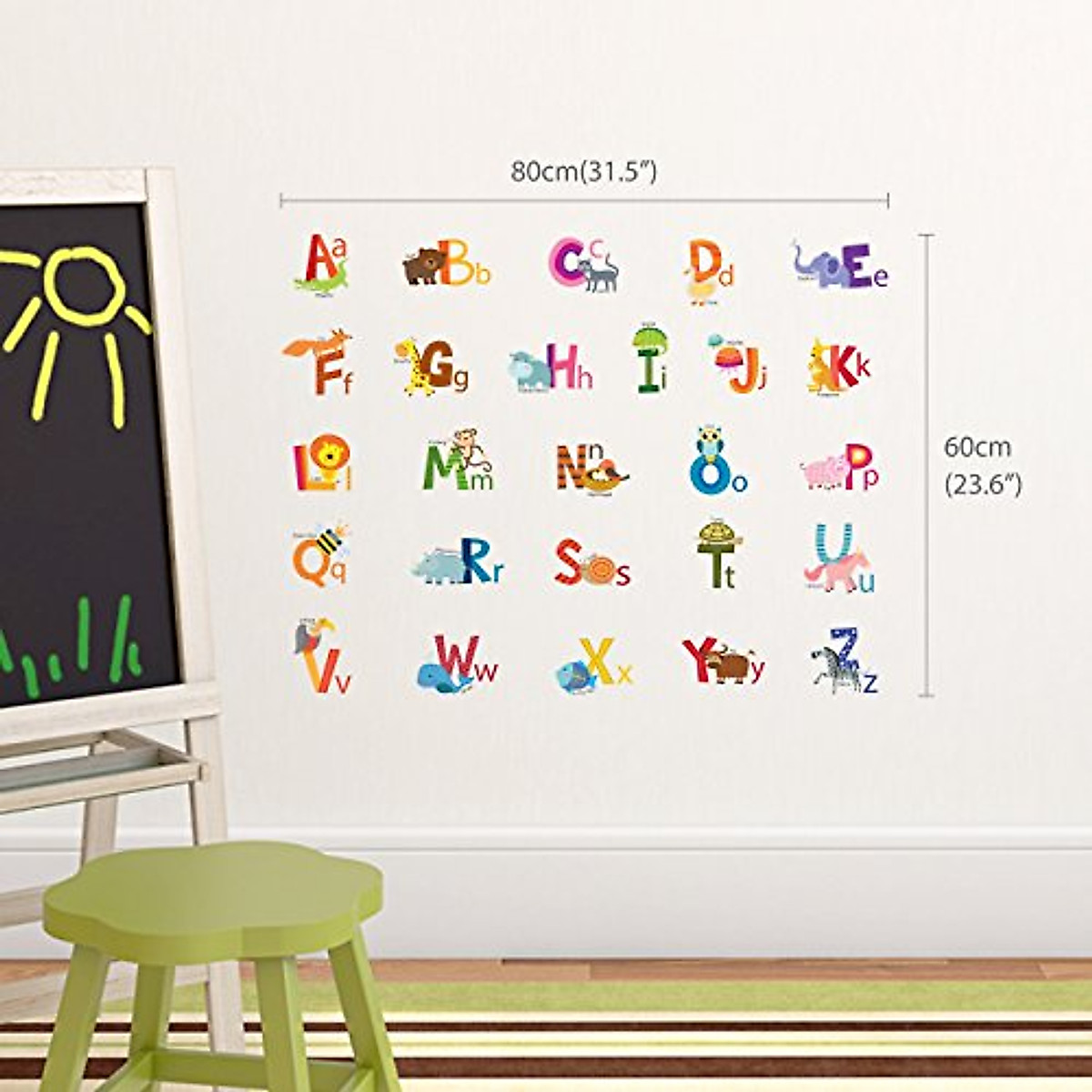 DECOWALL DS-8002 Animal Alphabet Kids Wall Stickers Wall Decals Peel and Stick Removable Wall Stickers for Kids Nursery Bedroom Living Room (Small) Decor