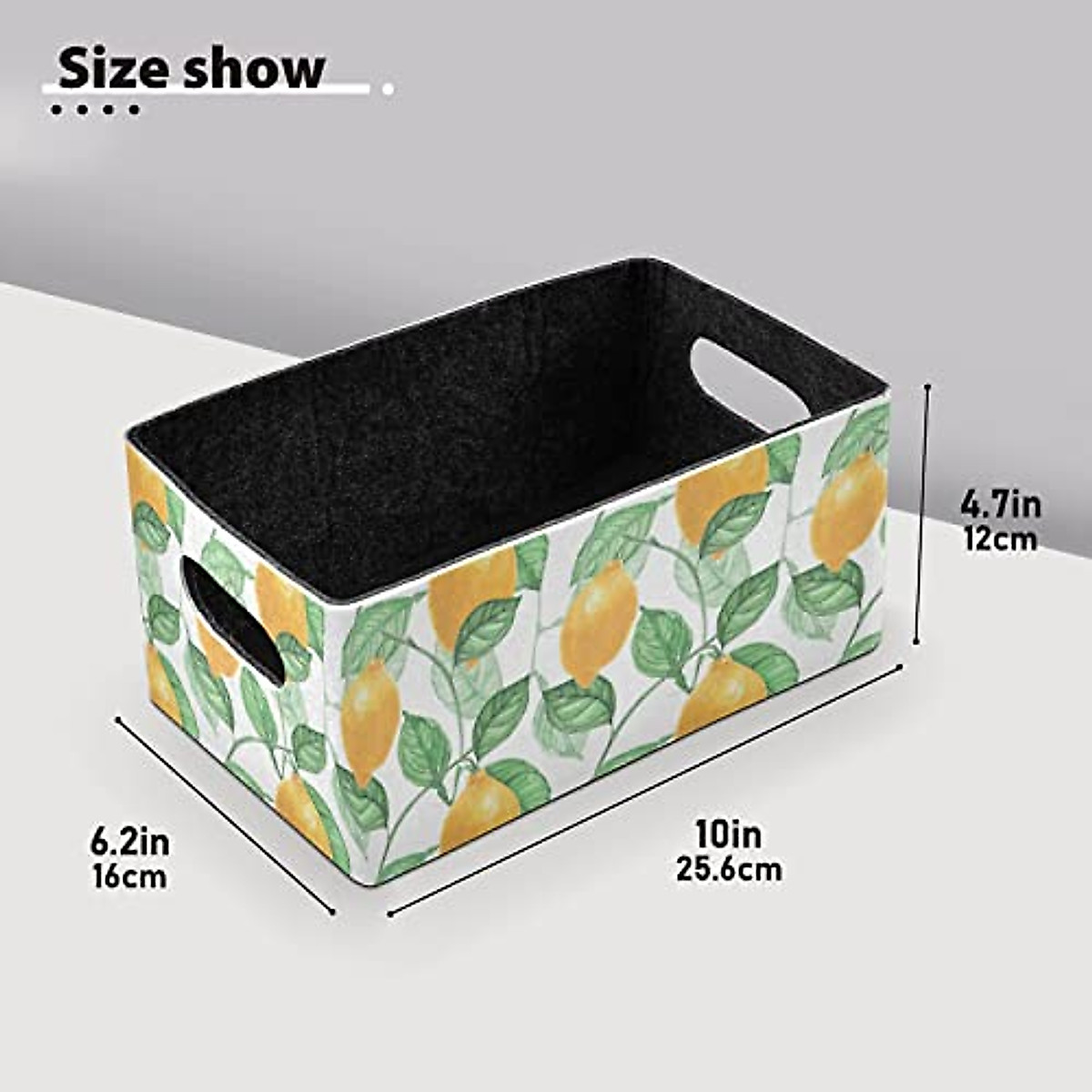 Lemon Fruits Leaves Storage Basket Felt Storage Bin Collapsible Closet Baskets Decorative Baskets Organizer for Pet Supplies Magazine