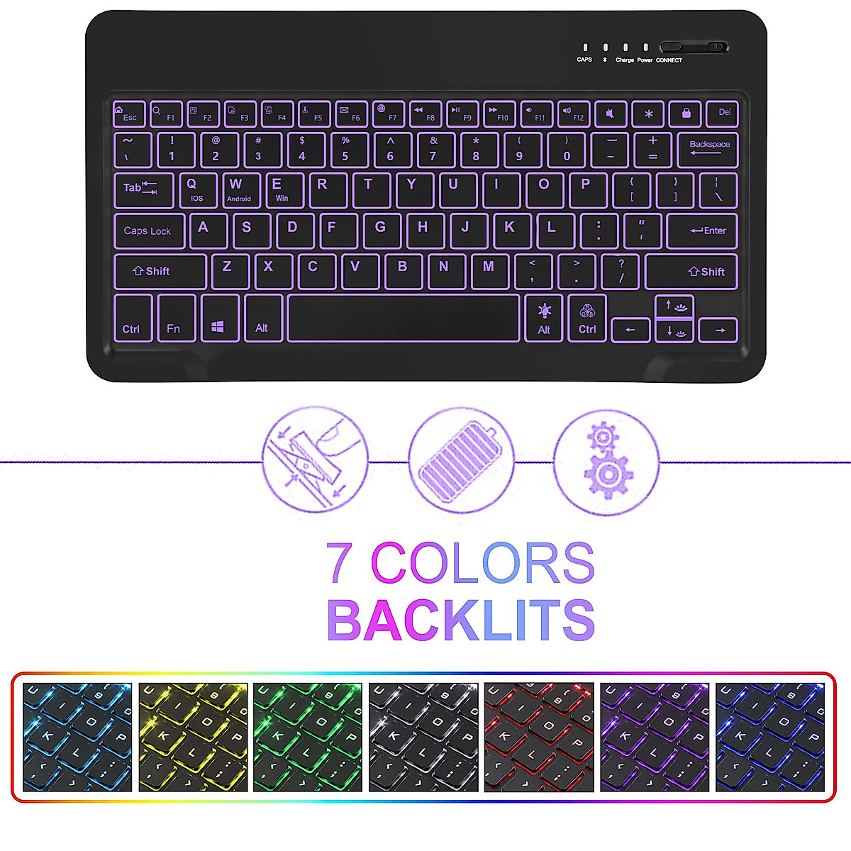 Samsung Galaxy Tab S8 Plus/S7 Plus /S7 FE Keyboard Case 12.4 inch, 7 Colors Backlit and Detachable Wireless Keyboard & Slim Stand with S Pen Holder for Tab S7 FE 2021/S7 Plus 2020/S8+ 2022, Gray
