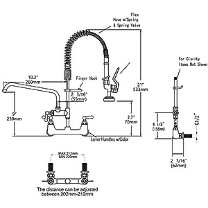 KWODE Wall Mount Commercial Sink Faucet with Pull Down Sprayer 8 Inch Center Pre-Rinse Kitchen Faucet with 21” Height and 8” Add-on Swivel Spout, Brass Constructed, Chrome Finish