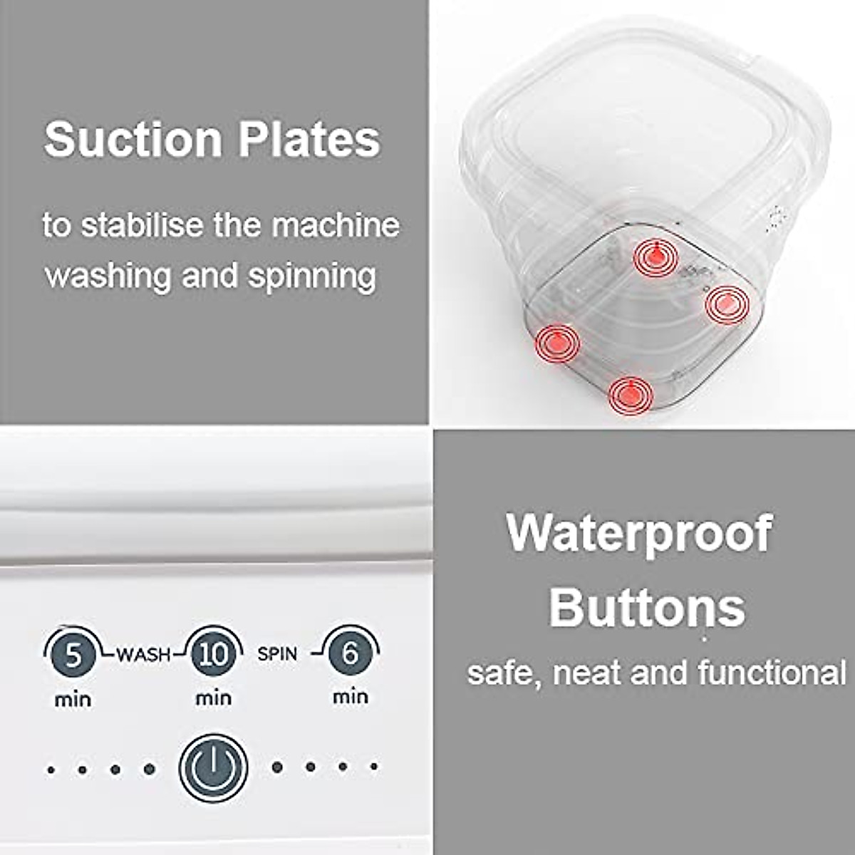 MOYU Portable Washing Machine Foldable Bucket Washer with Soft Spin Dry and Drainage Pipe(110V/240V, US Plug,English User manual)