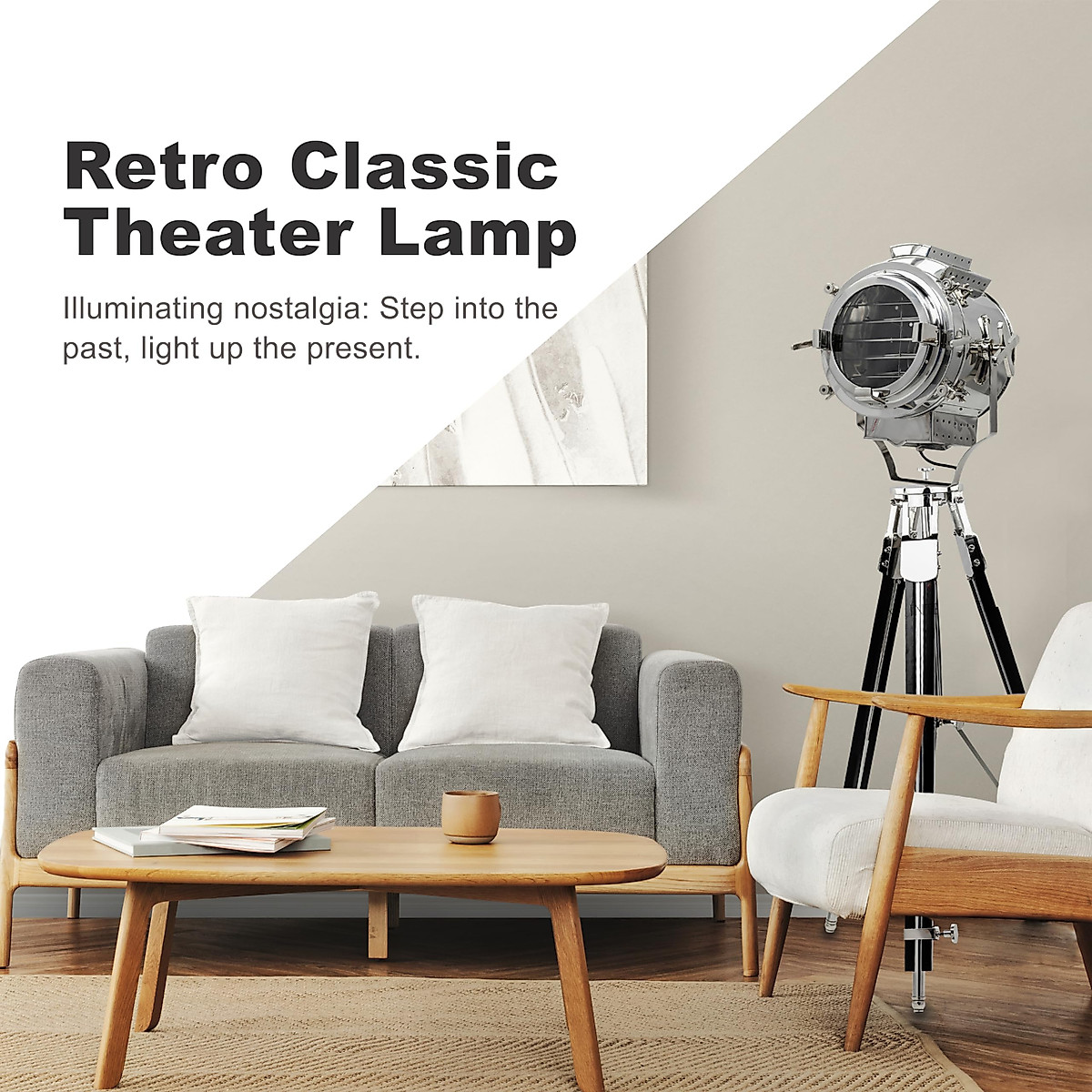 Nagina International Nautical Retro Classic Theater Collectible Steel Tripod Searchlight Lamp | Movie Props Authentic Nautical Floor Lamp Light with Heavy Large | Living Room Spot Light Lamp