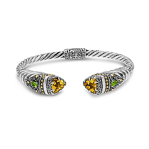 DEVATA Sterling Silver 925 and 18K Gold with Citrine and Peridot Bali Filigree Cuff Bracelet DHK3586CT (Size M)